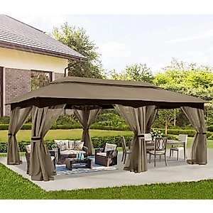 ABCCANOPY 10x20 Outdoor Gazebo - Patio Gazebo with Mosquito Netting, Outdoor Canopies for Shade and Rain for Lawn, Garden, Backyard & Deck (Khaki)