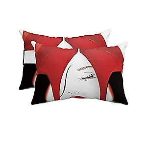 YOKOU Throw Pillow Covers Cases, Sexy Red High Heels Fashion Woman Face Durable Waterproof Cushion Covers with Strap, Ideal for Couches, Cars and Beach Chairs, 2pcs-12"X20"
