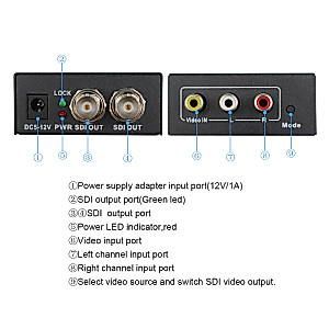 Wiistar AV CVBS to 3G-SDI Audio Video Converter Composite to SDI Converter Support 1080P for CRT HDTV to Camera