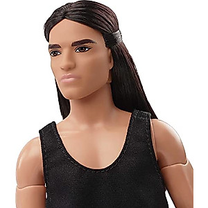 Barbie Signature Barbie Looks Ken Doll (Long Brunette Hair) Fully Posable Fashion Doll Wearing Black Tank Top & Metallic Pants, Gift for Collectors