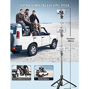 71" Phone Tripod & Selfie Stick, All in One Extendable Cell Phone Tripod with Wireless Remote, Tripod Stand for iPhone & Travel Tripod 360° Rotation Compatible with iPhone Android Phone, Camera
