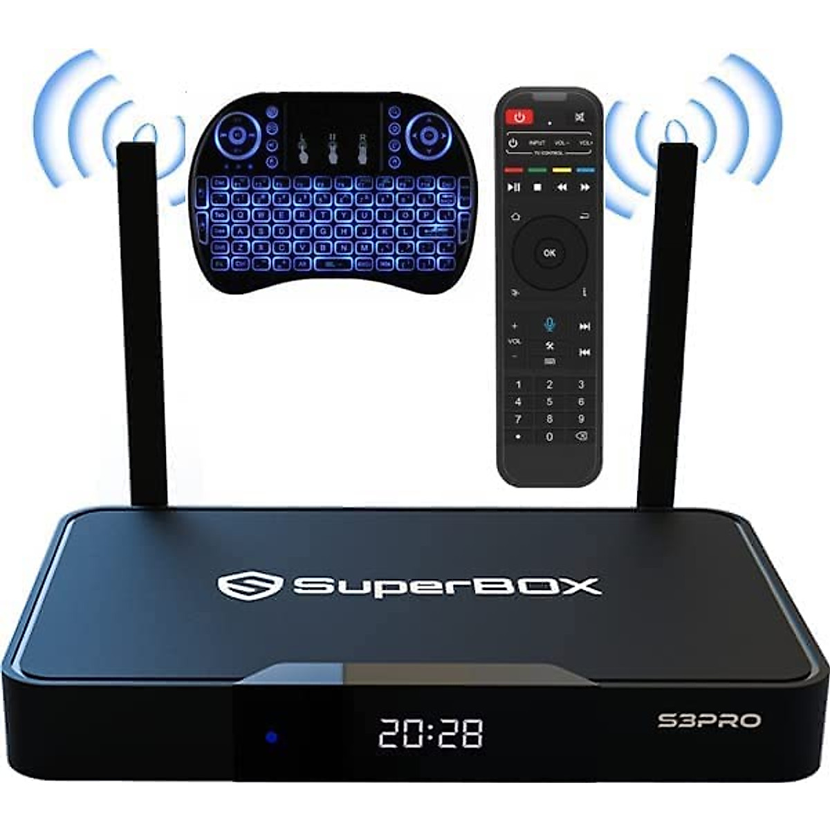 Super Box S3 PRO, S3pro 2023, Combo Bundle, 2 HDMI, 1 Voice and 1 Full Keyboard Remote, (Comes with Easy Detailed Install Instructions, Great Customer Support)