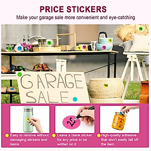 Dreecy 1920 PCS Yard Sale Price Stickers Garage Sale Pre-Priced Pricing Labels 3/4" Diameter Flea Market Pre-Printed Pricing Stickers for Retail,Bright Neon Colors (Pink Green Blue Yellow)