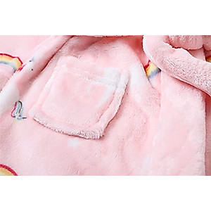 Umeyda Girls Robe, Soft Fuzzy Fleece Printed Hooded Bathrobe Cute Sleepwear for Kids, Rainbow Peach Pink, 12-18 Months = Tag 90