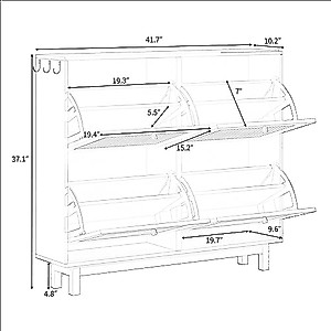 Angel Sar Rattan Shoe Cabinet for Entryway, Freestanding Slim Shoe Storage Cabinet with 4 Flip Drawers, Narrow Shoe Storage Organizer for Bedroom, Living Room, Hallway, Black