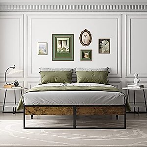 HOMWAYART Queen Bed Frames with Decorative Wood Panel, Storable High Platform Reinforced Steel Slats Support, Easy Assembly, Sturdy, No Box Spring Needed (Mahogany, Queen)