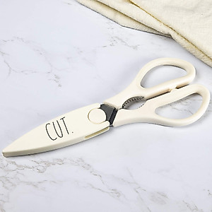 Rae Dunn Kitchen Scissors- Stainless Steel Kitchen Shears, Cooking Scissors for Cutting Meat, Chicken, Herbs and Produce with Blade Cover and Soft Grip Handles(White)