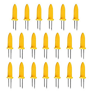 lasenersm 20 Pieces Corn Holders Stainless Steel Corn Holders Corn on The Cob Skewers BBQ Skewers for Home Cooking and BBQ, Yellow
