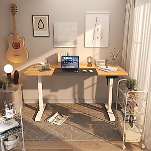 Monomi Electric Standing Desk, 55 x 28 inches Height Adjustable Desk, Ergonomic Home Office Sit Stand Up Desk with Memory Preset Controller (Natural Top/White Frame)