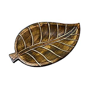 Ajuny Decorative Wooden Tray Platter for Serving Snacks Fruits Hand Carving Home Gifts