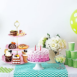 4 Packs 3 Tier Cupcake Stand Plastic Macaroon Stand Round Plastic Dessert Display Serving Tray Reusable Tea Party Stand for Wedding Birthday Tea Party(White, Pink)