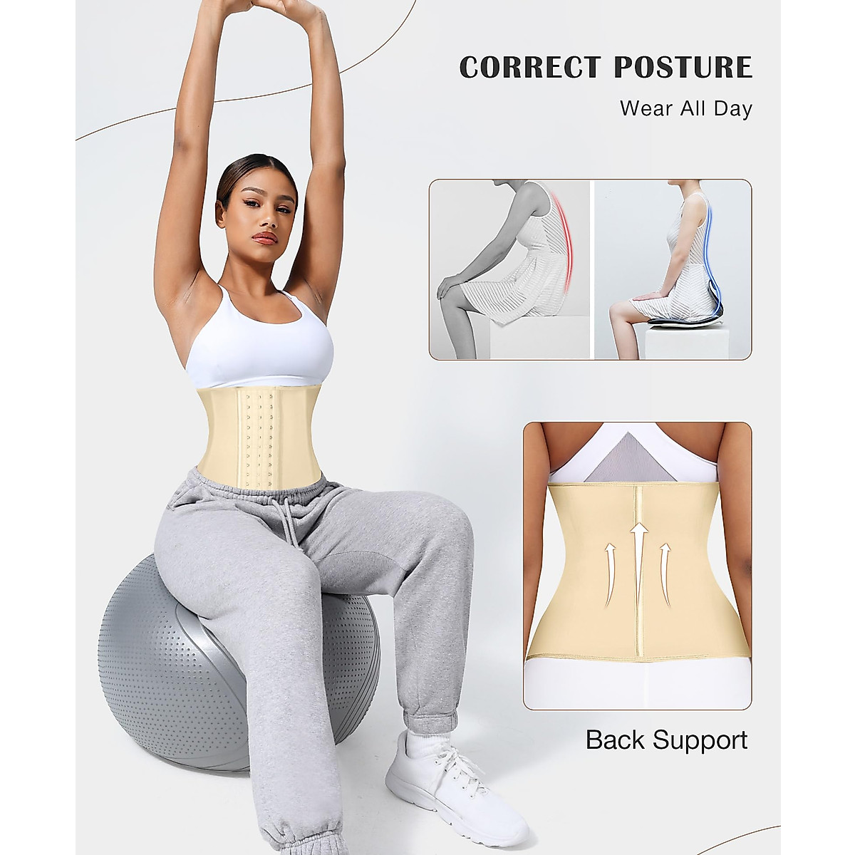 Lover-Beauty Waist Trainer for Women Latex Corsets Waist Cincher Workout Girdle Hourglass Body Shaper (3X-Large, Beige)