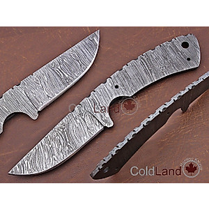 ColdLand 8" Damascus Steel Knife Blade Blank with Bolster - Hand Forged Knife Blanks Full Tang Ideal for Knife Making Supplies, Hunting, Fishing, Camping, Outdoor Sports NB25