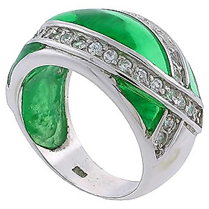 Sterling Silver Reddish Pink Resin Dome Ring with Cubic Zirconia Stones, size 10