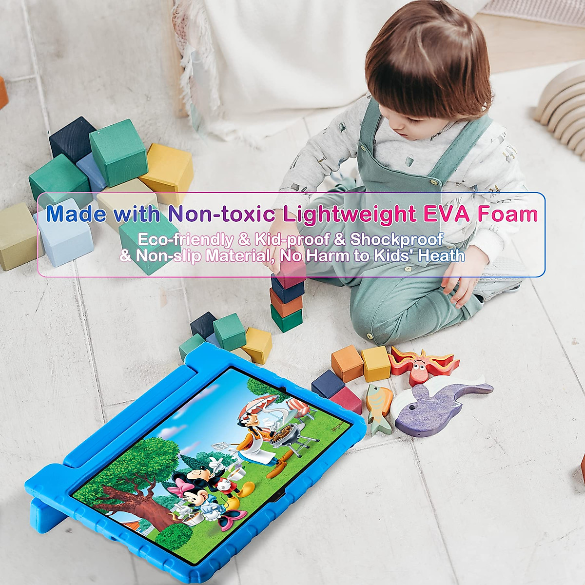 Foluu Galaxy Tab S8 Plus/S7 FE 2021/S7 Plus 2020 Tablet Case, Galaxy Tab S8 Plus 12.4 inch Kids Case, Shockproof Light Weight Handle Stand Case for Samsung Galaxy Tab S8 Plus/Tab S8+ 2022 (Blue)