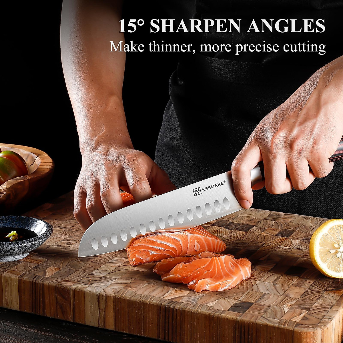 KEEMAKE Santoku Knife 7 inch, Japanese Chef Knife with German High Carbon Stainless Steel 1.4116 Chopping Knife, Kitchen Knife with Pakkawood Handle Knife for Kitchen Cutting Knife