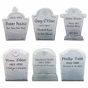 Set of 6 Halloween Signs | Weatherproof Signs | Indoor, Outdoor Decoration | Ideal for Haunted Houses, Theater Props, Lawn Art | Tombstone Set