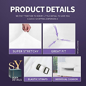 ZNSAYOTX Luxury Velvet Chair Slipcovers with Arms 2 Piece Stretch Chair Covers for Living Room Thick Soft Armchair Slipcover Anti Slip Dog Pet Friendly Furniture Protector (White),30"-47"(1 Cushion)