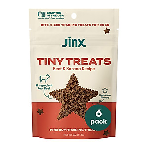 Jinx Beef & Banana Training Treats for Dogs and Puppies, Low-Calorie, All Natural, Slow-Smoked Real Beef, No Fillers 4oz, 6 Pack