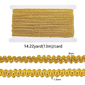 FINGERINSPIRE 14 Yards Metallic Braid Lace Trim, Flower Pattern Gold Centipede Lace Ribbon Decorated Gimp Trim for Wedding Bridal, Costume or Jewelry, Crafts and Sewing 1/4 inch(8mm) x1.3mm