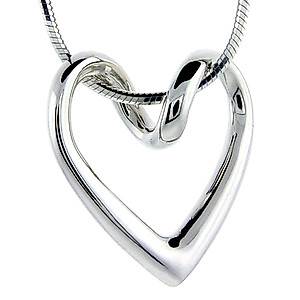 Sterling Silver Floating Heart Necklace Flawless Quality, 3/4 x 3/4 inch wide