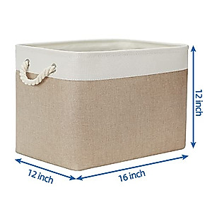 Temary Fabric Storage Baskets Set Of 6 Small Storage Bins Bundled with 2 Pack Decorative Baskets for Storage (White&Khaki, 11.8Lx7.9Wx5.3H Inches, 16Lx12Wx12H inches)