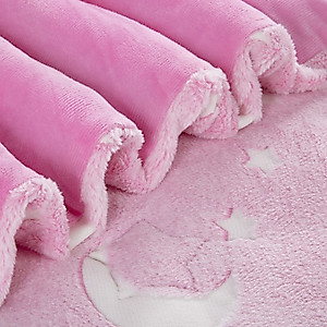 HOMBYS Glow in The Dark Comforter Set 5 Piece Twin/Twin XL with Sheets, Pink Velvet Bedding Comforter Sets for Twin Bed, Ultra Soft Down Alternative Comforter for Teenage Girls Kids, Bed in a Bag