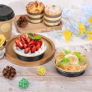 Beasea 100 Pack 4” Mini Pans with Lids, 8oz Disposable Aluminum Baking Foil Tins Round Small Dark Red Spot Container for Individual Cupcake Dessert Muffin Ramekin Cheesecake Quiche Oven Dishes