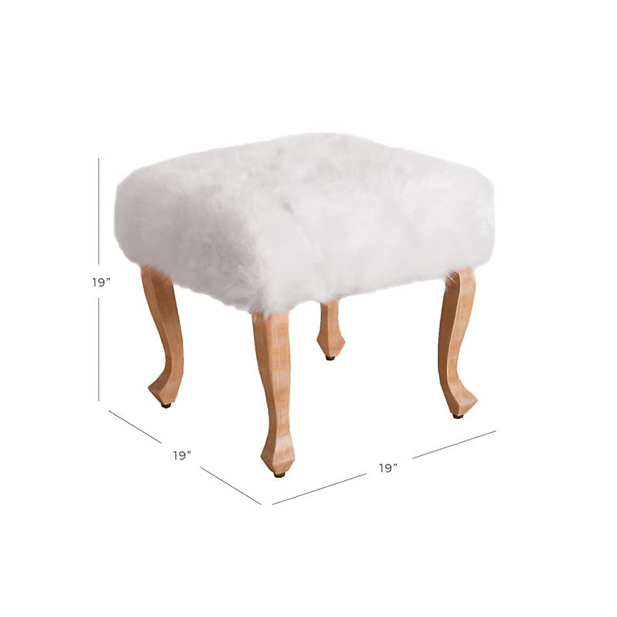 HomePop Faux Fur Square Stool with Wood Legs, White