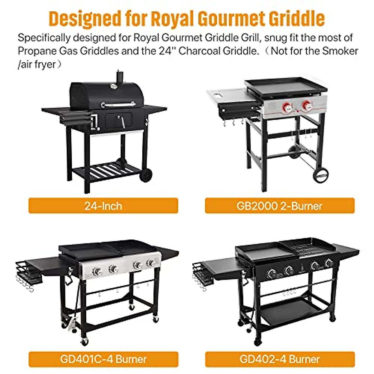 RUSFOL Upgraded Stainless Steel Griddle Caddy for Royal Gourmet 24'' Charcoal&Propane Gas Griddles, with an Allen Key, Space Saving BBQ Accessories Storage Box, Free from Drill Hole&Easy to Install