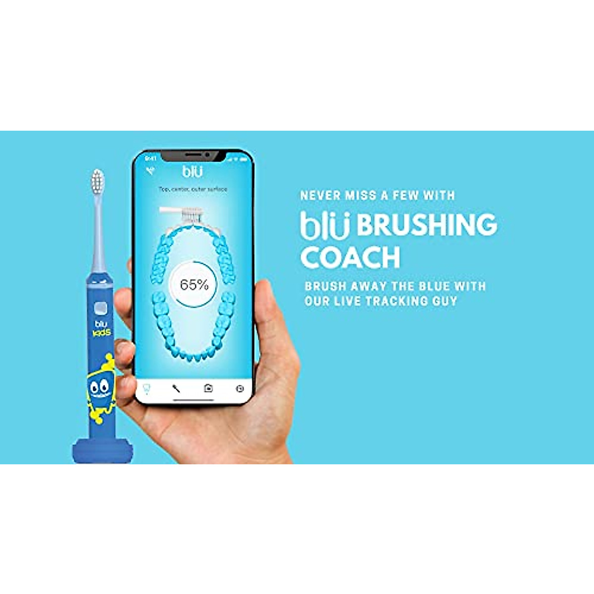 Blu Smart Bluetooth Enabled Kids Toothbrush with Live Tracking App to Teach Children Healthy Brushing Habits, Share Results with Your Dentist (Blue). Wireless Rechargeable Electric.