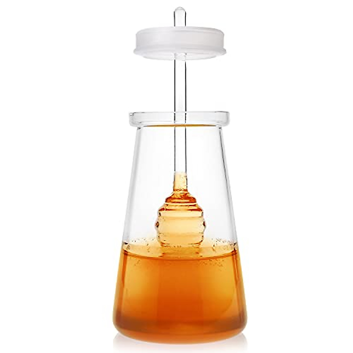 Teabloom Modern Honey Jar with Dipper and Sealing Lid - Hand-crafted with Highly Hygienic, Non-Porous Borosilicate Glass