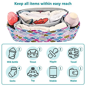 Sinestour Glitter Mermaid Stroller Organizer with Cup Holder Universal Stroller Organizer Bag Detachable Shoulder Strap Stroller Accessories for Diaper Toys Snacks Keys Fit All Baby Stroller