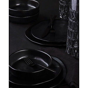 Stone by Mercer Project HEKONDA Modern Stoneware 16-Piece Dinnerware Set, Plate and Bowl Set, Dish Set for 4, Black