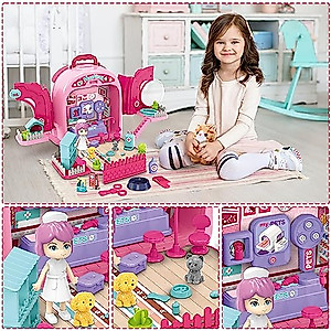 MAGIC4U 3 in 1 Pet Care Carrier Backpack Playset,82PCS Cat Figurines Toys for Kids,Vet Clinic and Doctor Kit for Kids, Pet Veterinarian Medical Role Pretend Play Set for Boys and Girls Ages 3-8
