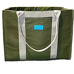 2023 Premium Oversize Canvas Tobi Tote Bag (21Wx16H x10D), Folds Flat, Slip-in Pockets, Removable Base, Anti-Theft Pocket (Tall Pines Green)
