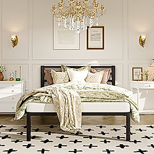 Daqutic Full Bed Frame with Headboard, 18-Inch Metal Platform Full Size Bed Frames with Round-Corner Leg, No Box Spring Needed, Heavy Duty Mattress Foundation, Noise-Free