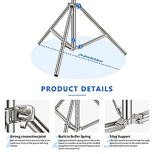 NEEWER 79"/2m Stainless Steel Light Stand, Spring Cushioned Heavy Duty Photography Tripod Stand with 1/4” to 3/8” Universal Screw Adapter for Strobe, LED Video Light, Ring Light, Monolight, Softbox