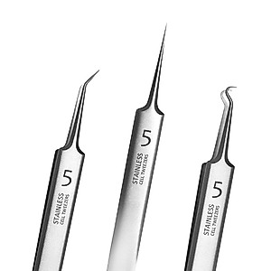 Professional Facial Blackhead Remover Tweezers,3Pcs Precision Pimple Popper Tool Kit for Whitehead Ance Blemishs Comedones Stainless Steel Makeup Tool - Matte