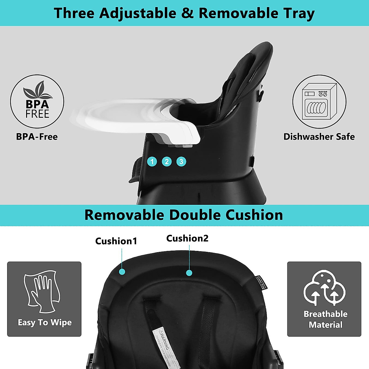 Kinder King 8 in 1 Baby High Chair, Coverts to Dining Booster Seat/Kids Table & Chair Set/Toddler Building Block Table/Kids Stool, Removable Tray & Double Seat Cover, Easy to Wipe, Grey