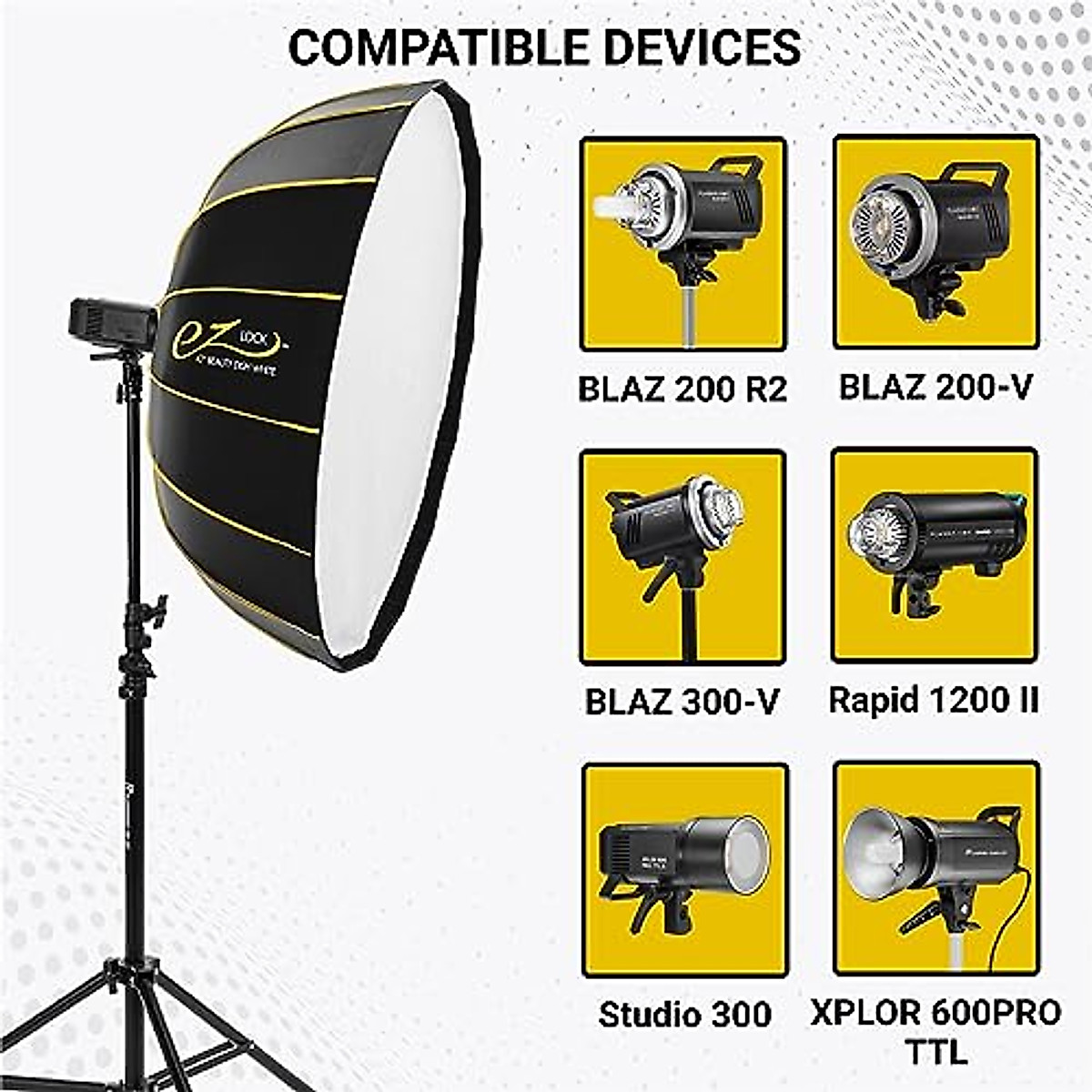 Glow EZ Lock 42" Collapsible White Beauty Dish Softbox w/Bowens Mount Speedring and Deflection Disk, 16 Ribbed Design Soft Box with White Interior for Perfect Lighting and Beauty Dish Photography