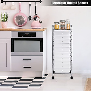 ORALNER 10-Drawer Rolling Storage Cart, 10 Tiers Utility Cart w/Wheels, Metal Frame Home Office School Organizer Cart, Mobile Space Saving File Storage Organizer Cart w/Lockable Casters (Clear)