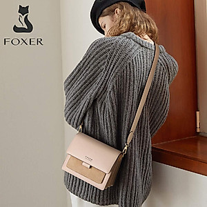 Women's Crossbody Shoulder Bag Split Leather Small Flap Lady Purse Female Cross Body Bag (Apricot)