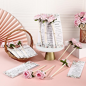 Spakon 50 Sets Baby Shower Party Favors Pen for Guests withThank you cards,Baby Shower Gifts Artificial Rose Flowers Ballpoint Pen for Guests Friends Baby Shower Gender Reveal Party Souvenir Prizes
