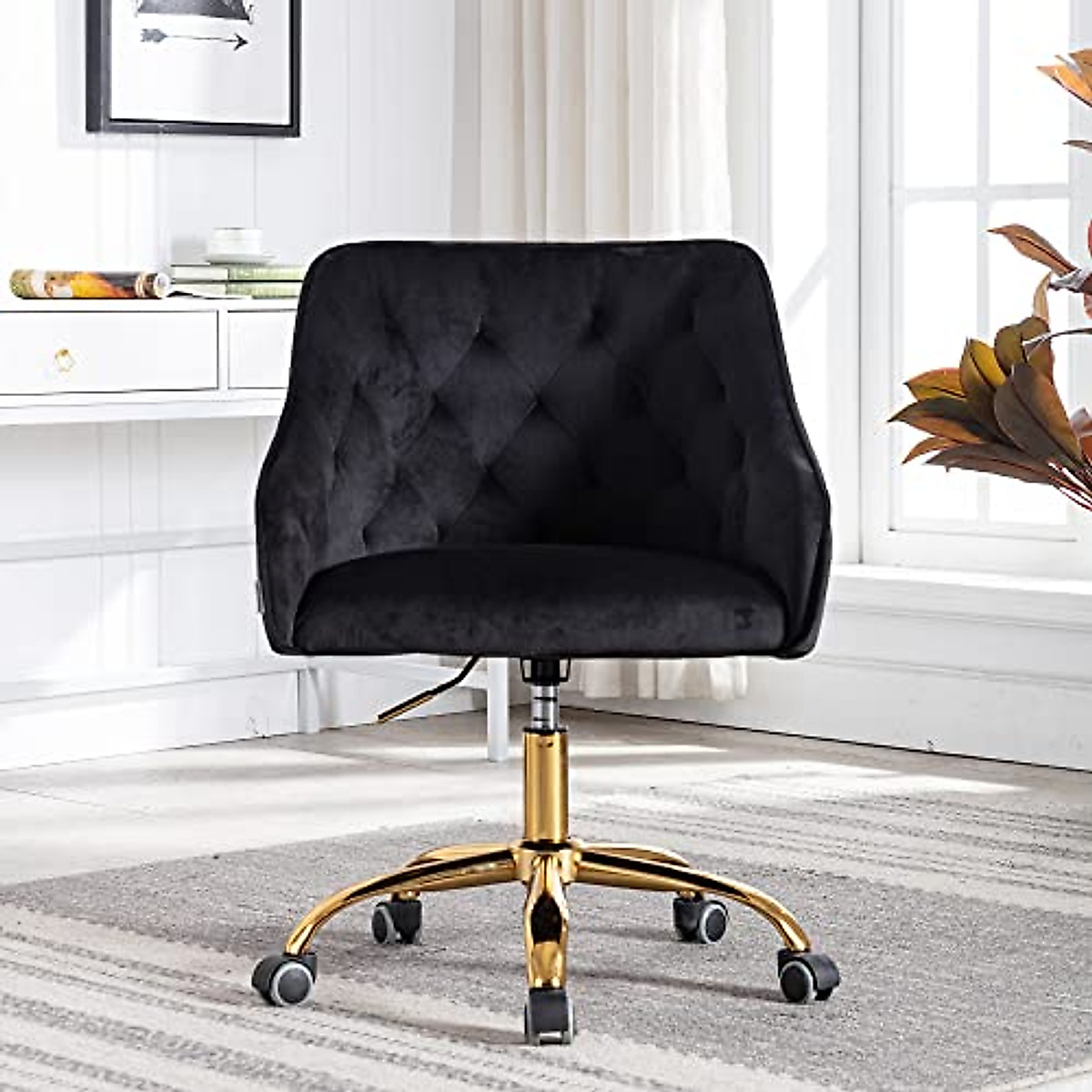HomSof Home Office Desk Chair Modern Velvet Office Computer Chair Height Adjustable Mid-Back Task Chair