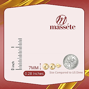 MASSETE 10k Yellow Gold Ball Stud Earrings for Women and Girls Nickel Free 7mm