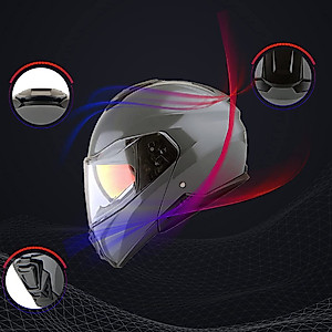 Martian Motorcycle Modular Full Face Helmet Flip up Dual Visor Sun Shield: HG362 Cement Grey