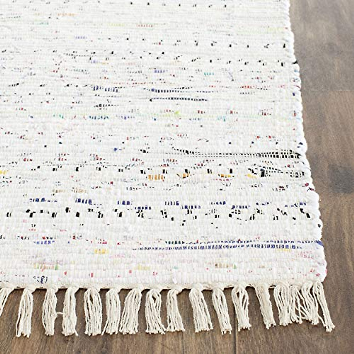 SAFAVIEH Rag Rug Collection Accent Rug - 4' x 6', Ivory & Multi, Handmade Boho Stripe Cotton, Ideal for High Traffic Areas in Entryway, Living Room, Bedroom (RAR121G)