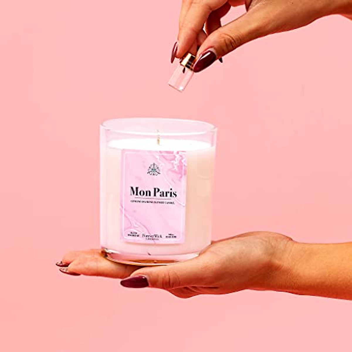 Foreverwick Mon Paris Warm & Floral Surprise Soy Wax Candle with Diamond Inside 14Oz Jar, Large Candles, Scented, Gift Women, Glass, Large Size, Double Pour Inspired, 70 Hours