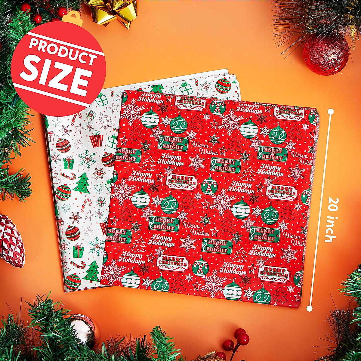 JOYIN 150 Sheets Tissue Paper Assortement Classic Christmas Design, present Wrap Paper, Accessory for Gift Boxes, Gift Wrapping Bags and Wine Bottles